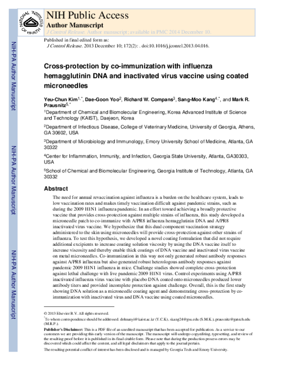 (PDF) Cross-protection by co-immunization with influenza hemagglutinin ...