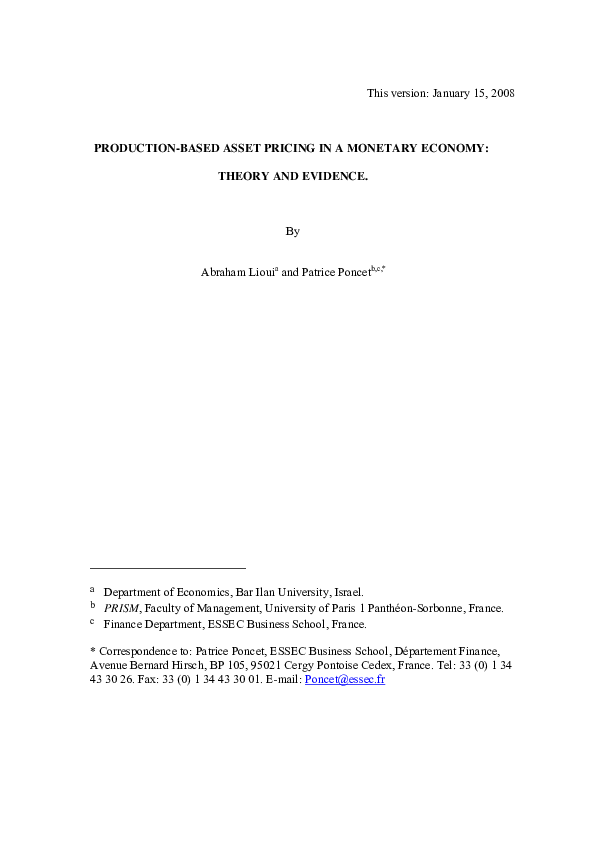 Pdf Production Based Asset Pricing In A Monetary Economy Theory And Evidence