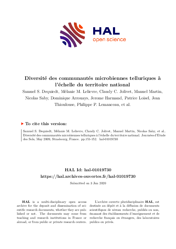 (PDF) Diversité des communautés microbiennes telluriques à l'échelle du ...