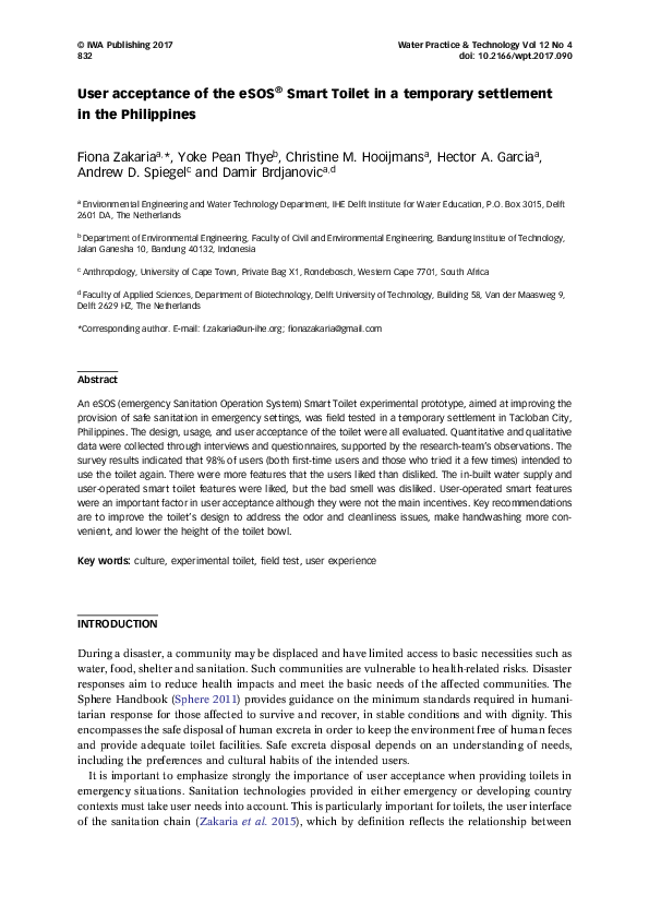 (PDF) User acceptance of the eSOS® Smart Toilet in a temporary ...