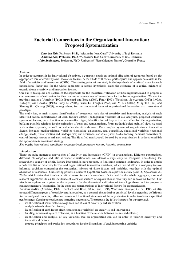 (PDF) Factorial connections in the organizational innovation: proposed systematization