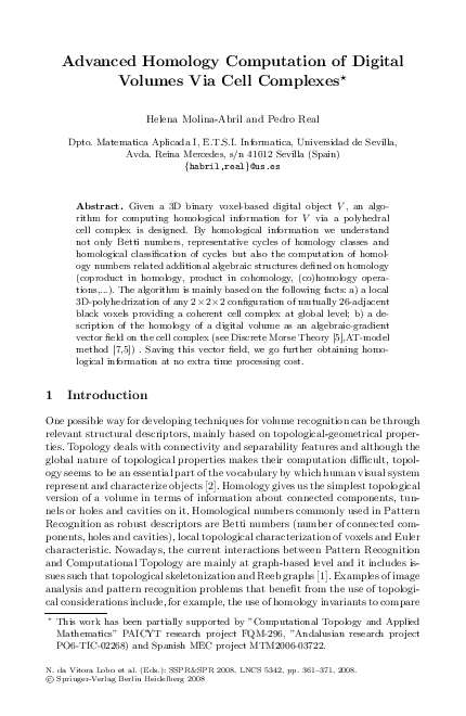 (PDF) Advanced Homology Computation of Digital Volumes Via Cell Complexes