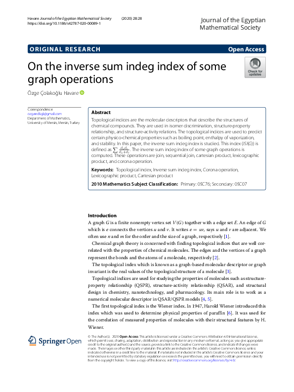 (PDF) On the inverse sum indeg index of some graph operations