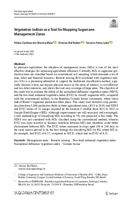 (PDF) Vegetation indices as a Tool for Mapping Sugarcane Management Zones