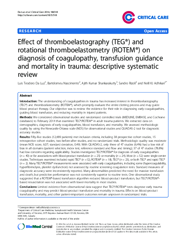 (PDF) Effect of thromboelastography (TEG®) and rotational ...