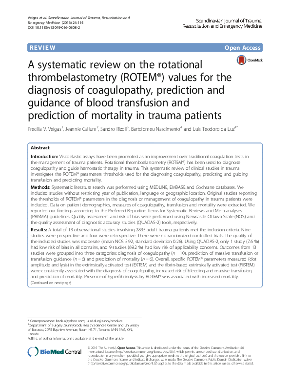 (PDF) A systematic review on the rotational thrombelastometry (ROTEM ...