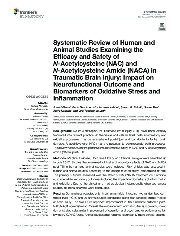 (PDF) Systematic Review of Human and Animal Studies Examining the Efficacy and Safety of N ...