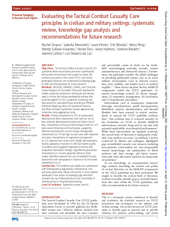 (PDF) Evaluating the Tactical Combat Casualty Care principles in ...