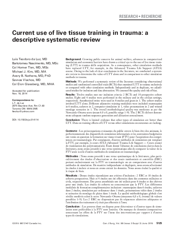 (PDF) Current use of live tissue training in trauma: a descriptive ...