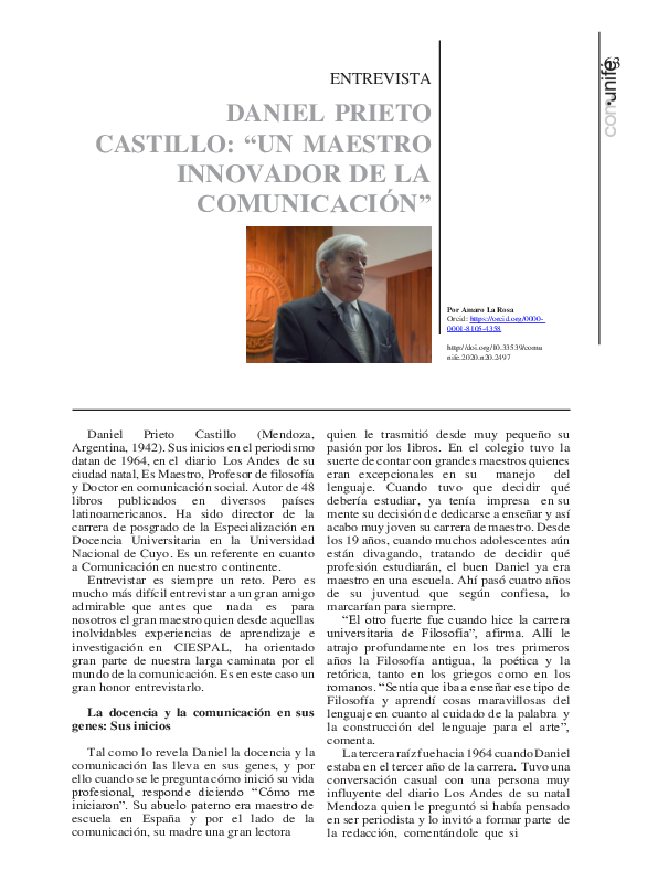 (PDF) Daniel Prieto Castillo: “un maestro innovador de la comunicación”