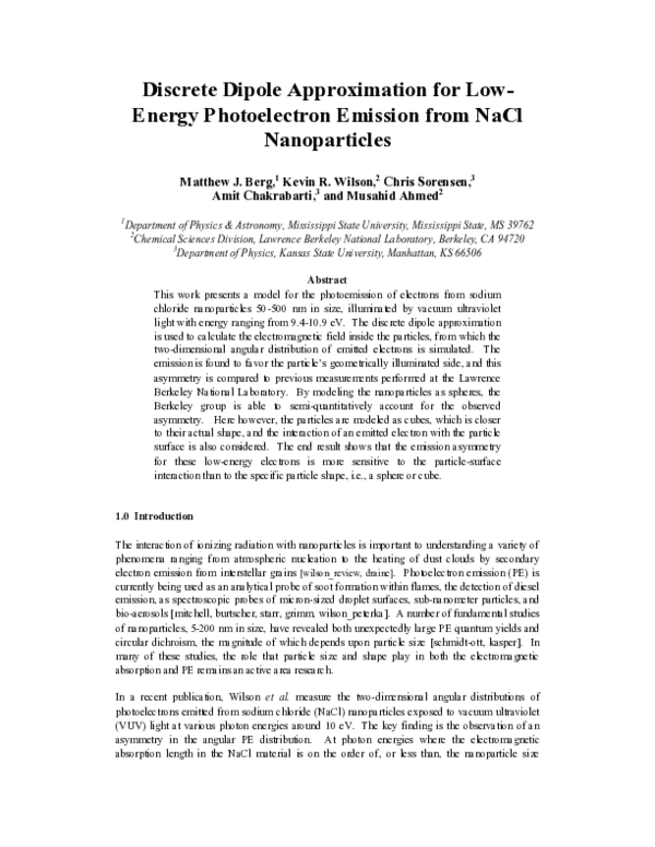 Pdf Discrete Dipole Approximation For Low Energy Photoelectron Emission From Nacl