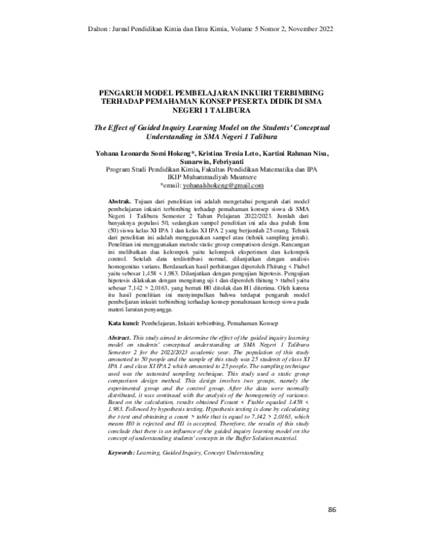 (PDF) Pengaruh Model Pembelajaran Inkuiri Terbimbing Terhadap Pemahaman Konsep Peserta Didik DI ...