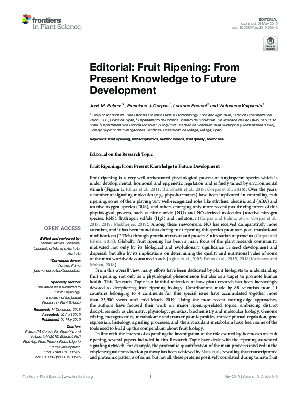(PDF) Editorial: Fruit Ripening: From Present Knowledge to Future ...