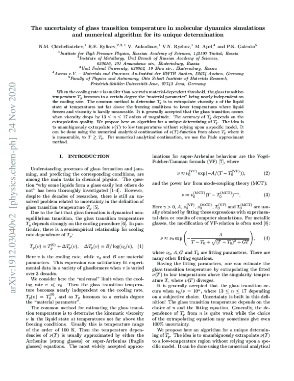 (PDF) The uncertainty of glass transition temperature in molecular dynamics simulations and ...