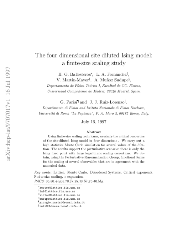Pdf The Four Dimensional Site Diluted Ising Model A Finite Size