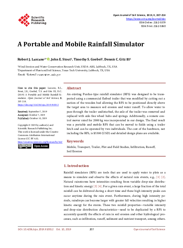 (PDF) A Portable and Mobile Rainfall Simulator | Robert J. Lascano ...