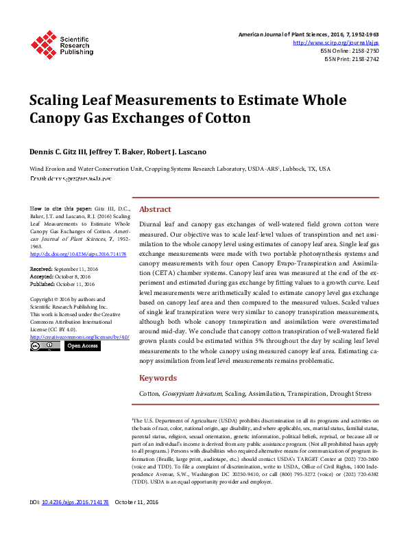 (PDF) Scaling Leaf Measurements to Estimate Whole Canopy Gas Exchanges ...