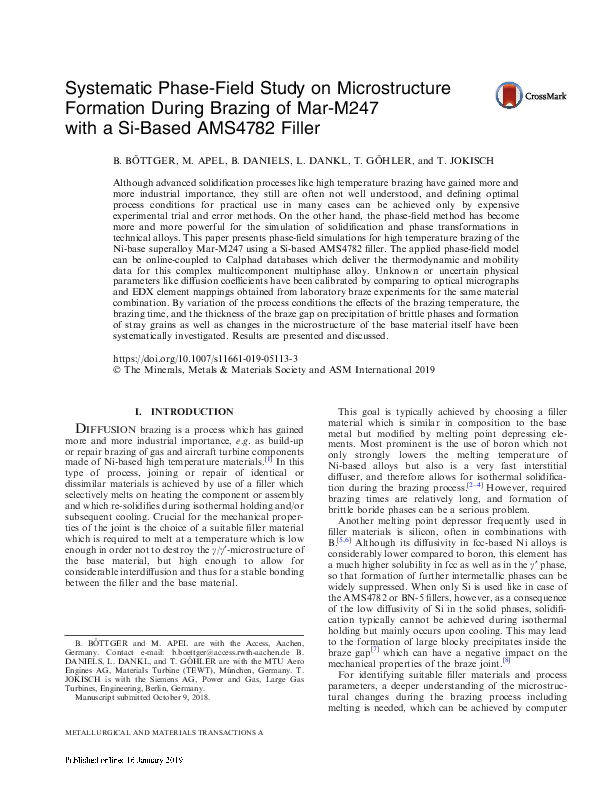 (PDF) Systematic Phase-Field Study on Microstructure Formation During Brazing of Mar-M247 with a ...