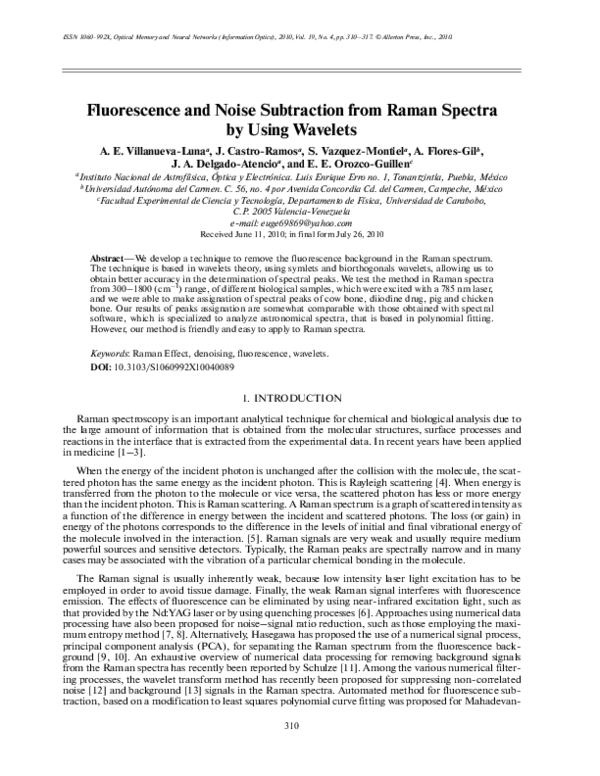 (PDF) Fluorescence and noise subtraction from Raman spectra by using ...