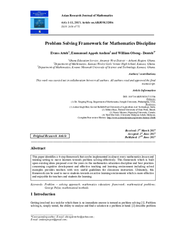 (PDF) Problem Solving Framework for Mathematics Discipline