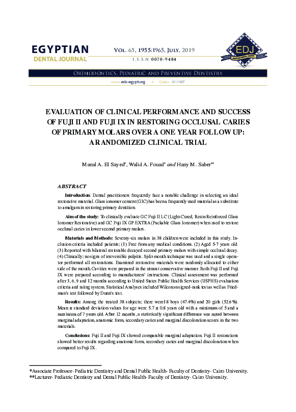 (PDF) Evaluation of clinical performance and success of Fuji II and ...