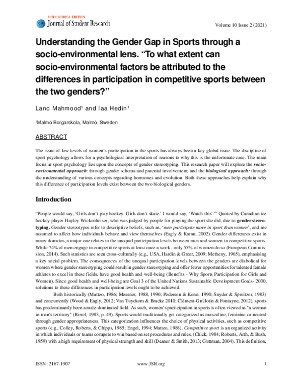 (PDF) Understanding the Gender Gap in Sports through a socio ...
