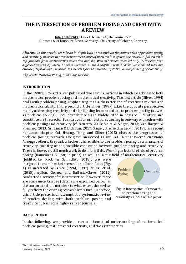 The Intersection of Problem Posing and Creativity: A Review