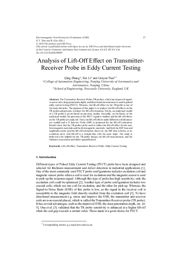 (PDF) Analysis of Lift-Off Effect on Transmitter-Receiver Probe in Eddy ...