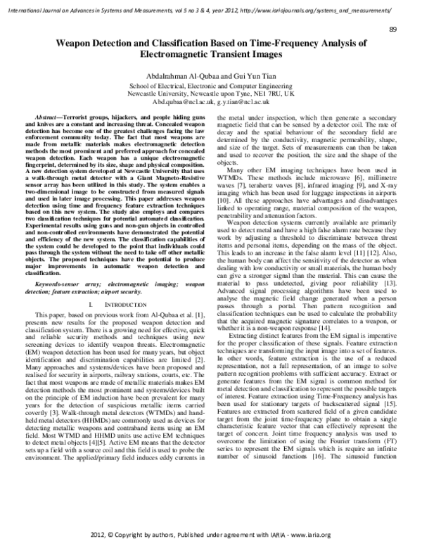 Pdf Weapon Detection And Classification Based On Time Frequency Analysis Of Electromagnetic