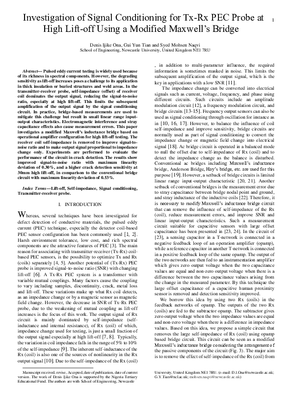 (PDF) Investigation of Signal Conditioning for Tx-Rx PEC Probe at High Lift-Off Using a Modified ...