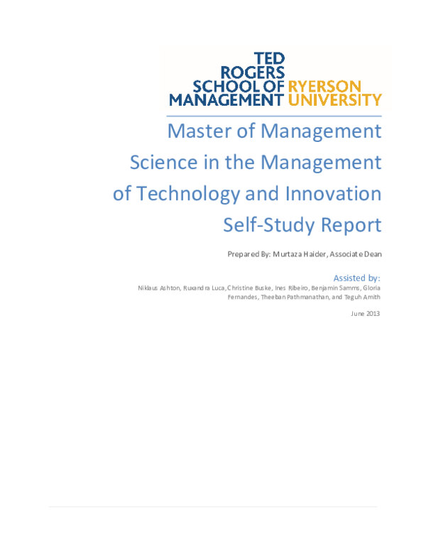 (PDF) Master of Management Science in the Management of Technology and ...