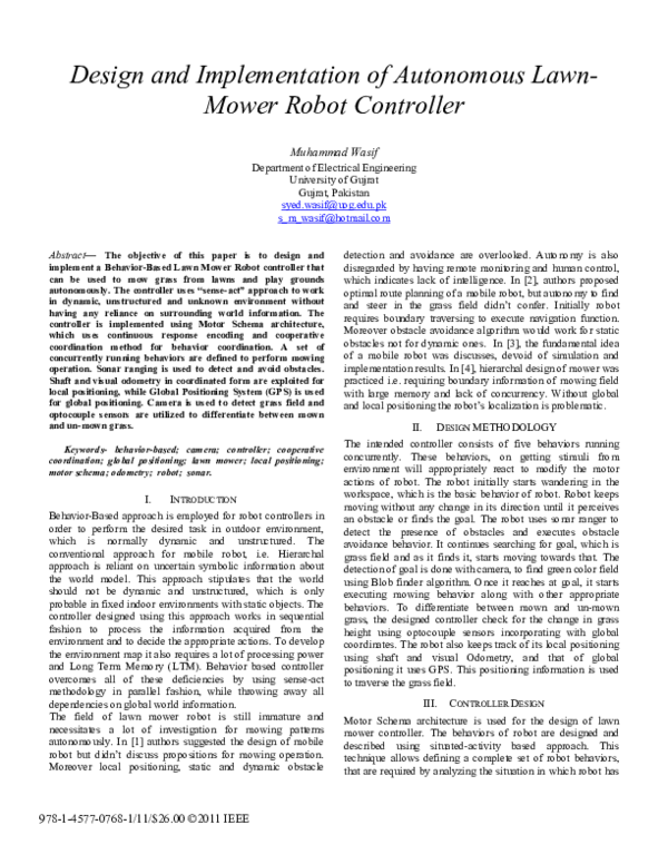 (PDF) Design and implementation of autonomous Lawn-Mower Robot controller