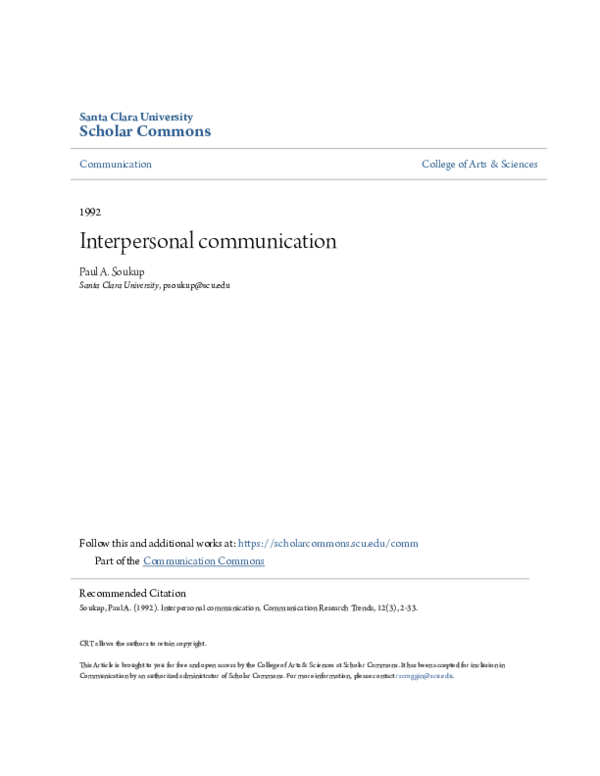 (PDF) Interpersonal Communication