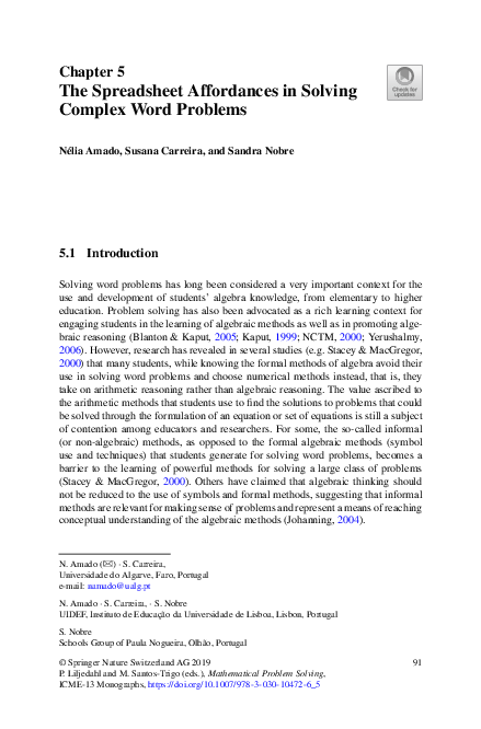 (PDF) The Spreadsheet Affordances in Solving Complex Word Problems