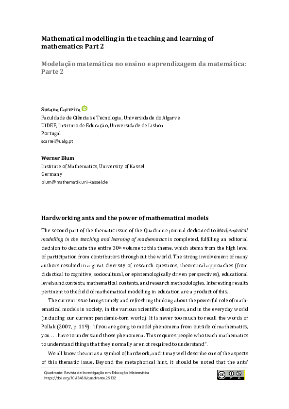 (PDF) Mathematical modelling in the teaching and learning of ...