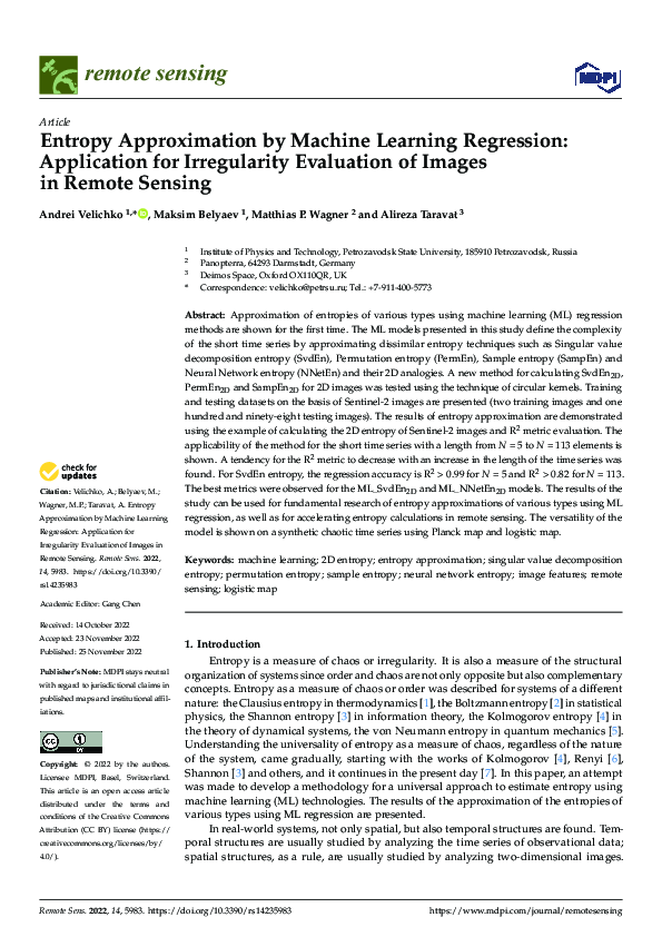 Pdf Entropy Approximation By Machine Learning Regression Application