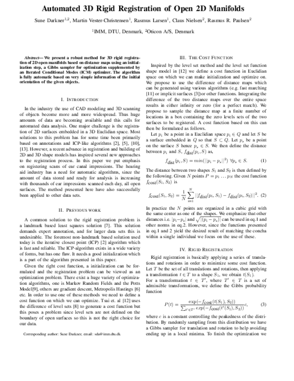 Automated 3D rigid registration of open 2D manifolds
