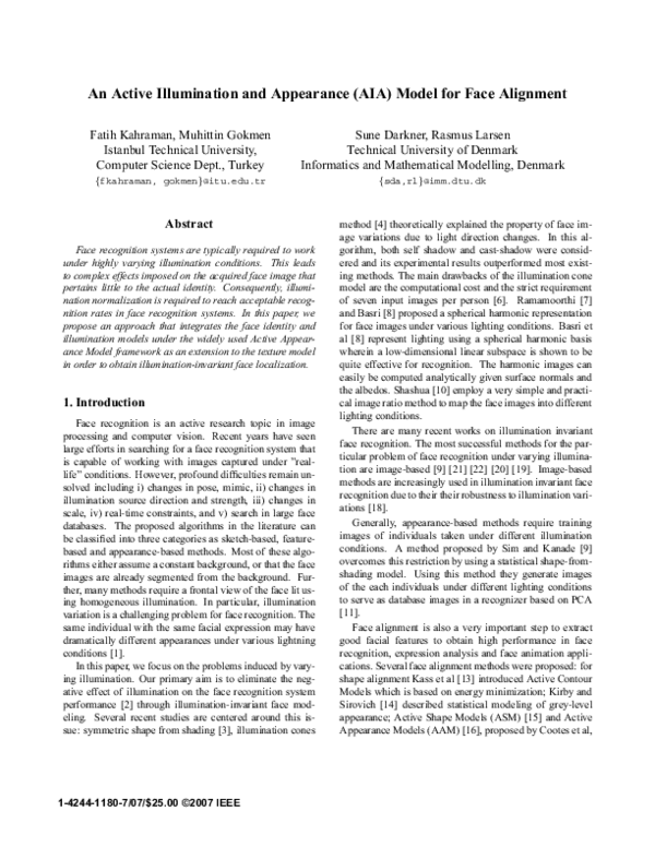 (PDF) An Active Illumination and Appearance (AIA) Model for Face Alignment | R. Libgot ...