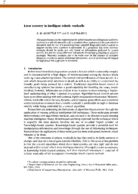 (PDF) Error recovery in intelligent robotic workcells