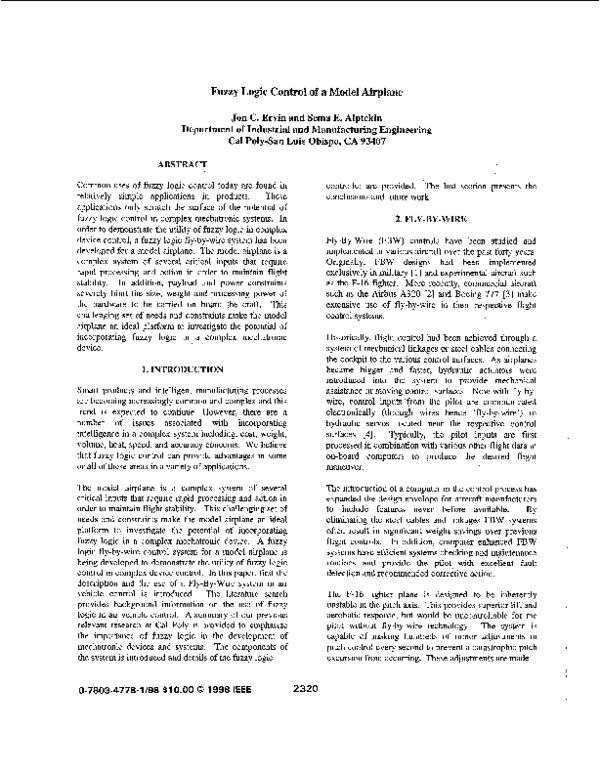 (PDF) Fuzzy logic control of a model airplane | Sema Ervin - Academia.edu