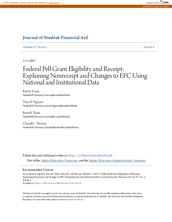 (PDF) Federal Pell Grant Eligibility and Receipt: Explaining Nonreceipt ...
