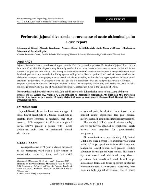 (PDF) Perforated jejunal diverticula- a rare cause of acute abdominal ...