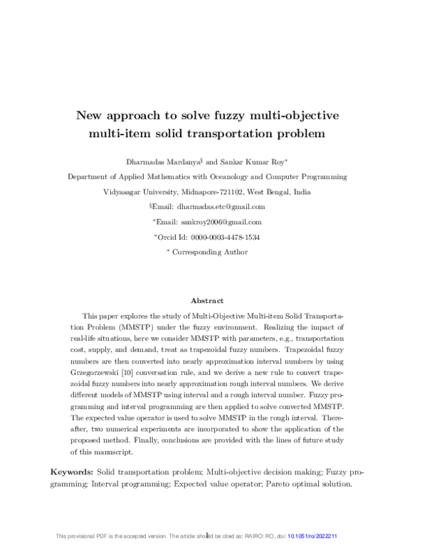 (PDF) New approach to solve fuzzy multi-objective multi-item solid transportation problem