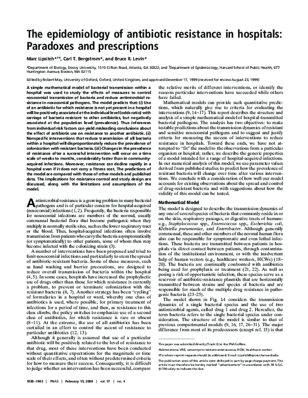 (PDF) The epidemiology of antibiotic resistance in hospitals: Paradoxes ...