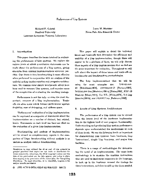 (PDF) Performance of Lisp systems | Richard Gabriel - Academia.edu