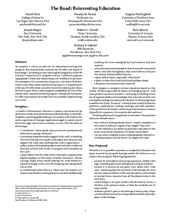 (PDF) The Road: Reinventing Education