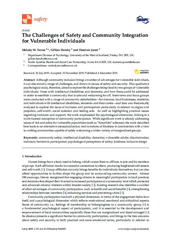 (PDF) The Challenges of Safety and Community Integration for Vulnerable ...