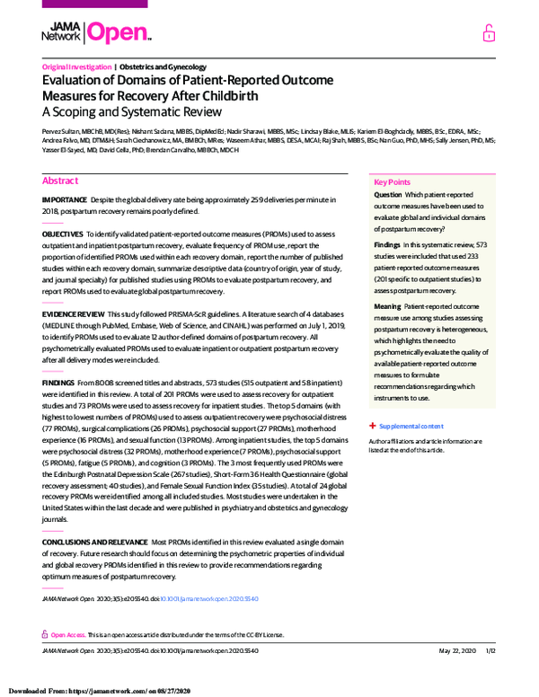 (PDF) Evaluation of Domains of Patient-Reported Outcome Measures for Recovery After Childbirth ...