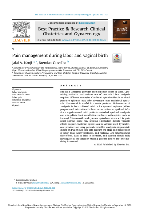 (PDF) Pain management during labor and vaginal birth