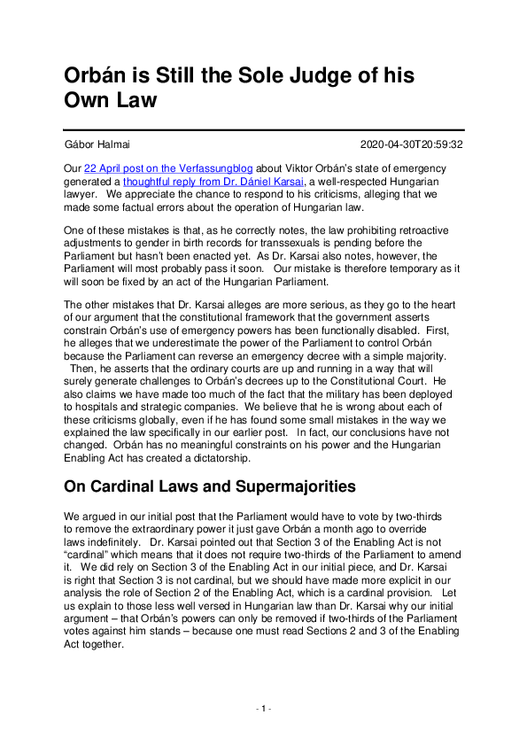 (PDF) Orbán is Still the Sole Judge of his Own Law